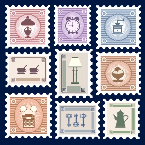Set postage stamps on theme retro Royalty Free Vector Image