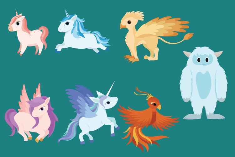 Mythical creatures hand drawn sketch set Vector Image