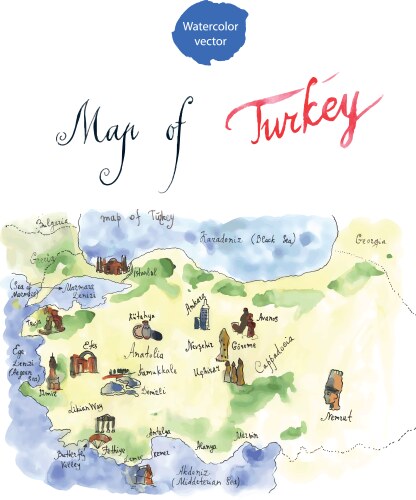 Cartoon map turkey travel Royalty Free Vector Image