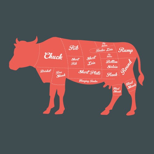 American primal beef meat cuts diagram Royalty Free Vector