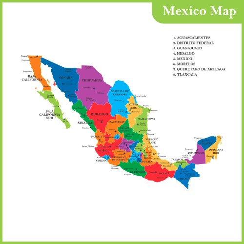 Detailed map of the mexico Royalty Free Vector Image