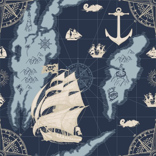 Seamless pattern on pirate theme in vintage Vector Image