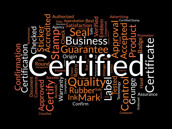 Certified word cloud template guarantee approval Vector Image