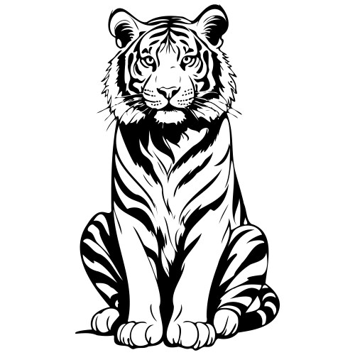 Silhouette of bengal tiger sitting drawing Vector Image