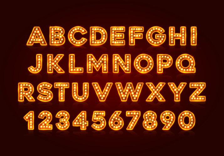 Red fluorescent neon font on dark background Vector Image