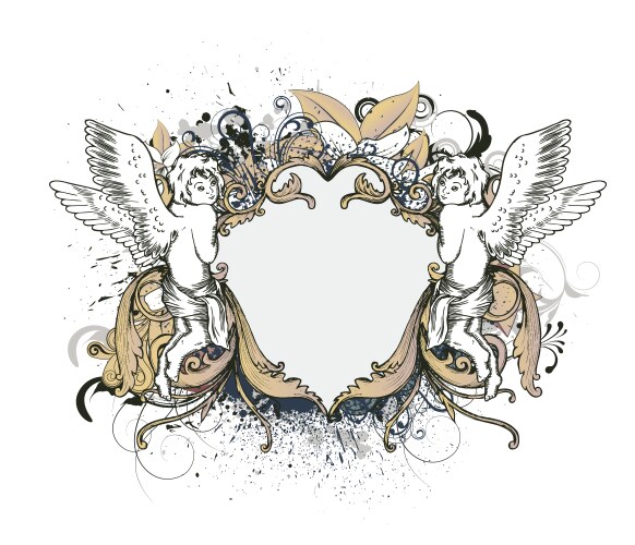 Vintage floral frame with angels Royalty Free Vector Image