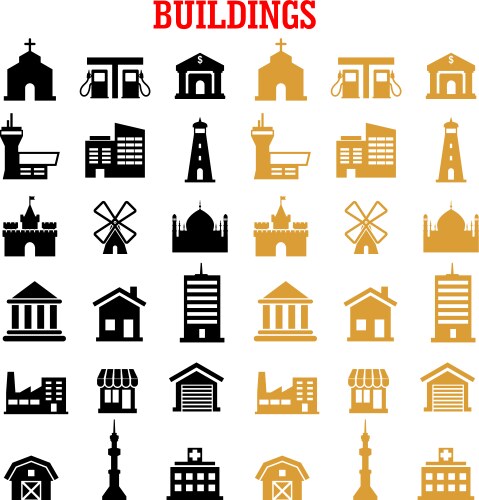 Building color line icon set Royalty Free Vector Image