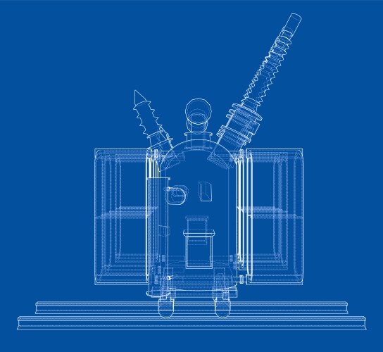 Power three-phase transformer isometric blueprints