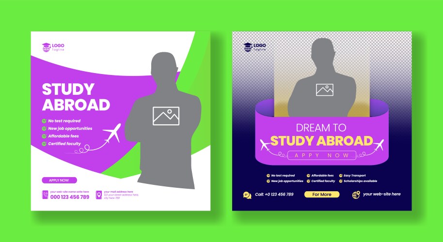 Study abroad social media posts banner ads Vector Image