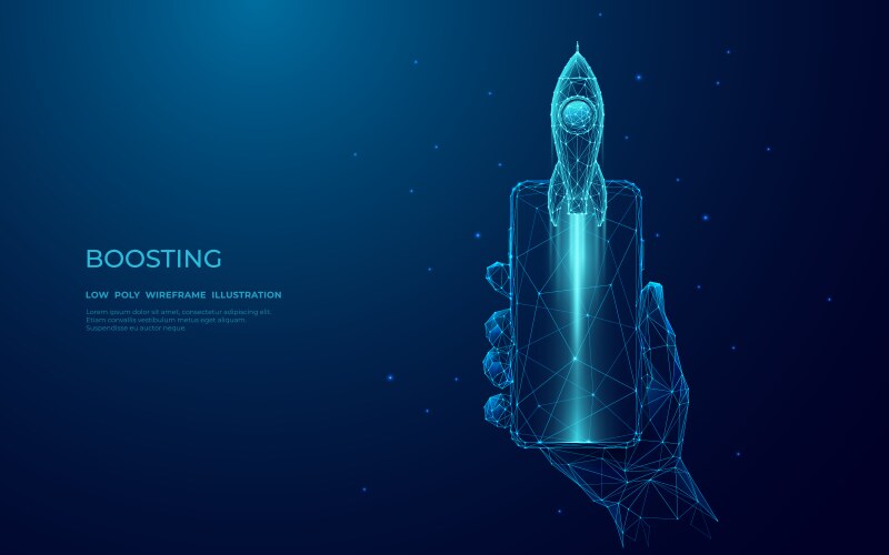 Digital rocket launch from the human abstract palm