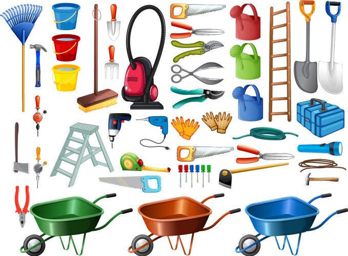 Large set household items and toys on white Vector Image