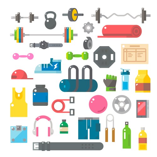Fitness tools flat set Royalty Free Vector Image