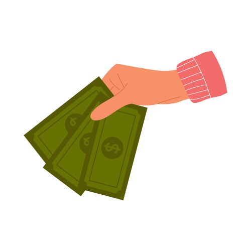 Hand holds paper green dollar banknote cash Vector Image