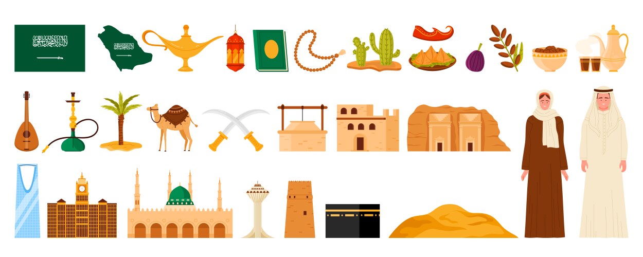 Saudi arabia culture elements and landmarks Vector Image