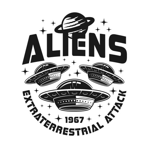 Ufo vintage emblem with text space aliens Vector Image