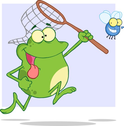 Cartoon frog catching a fly Royalty Free Vector Image