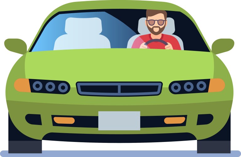 Black car with driver and passenger front view Vector Image