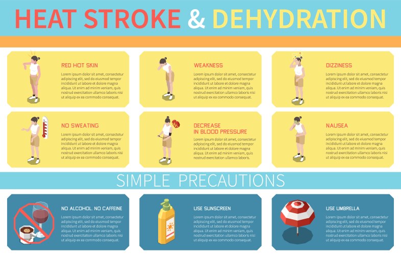 Heat Stroke Symptoms & Precautions Royalty Free Vector