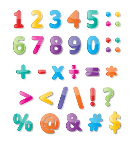 Number 0 to 9 with math symbols Royalty Free Vector Image
