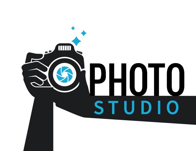 Photography logo with camera Royalty Free Vector Image