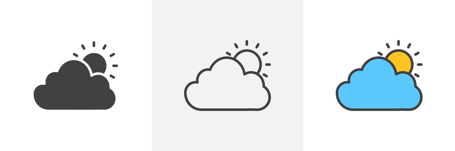 Cloud sun icon set rainy or cloudy weather Vector Image