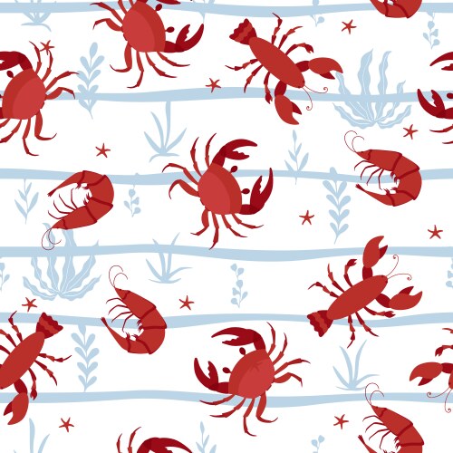 Geometric print with crabs algae starfish Vector Image