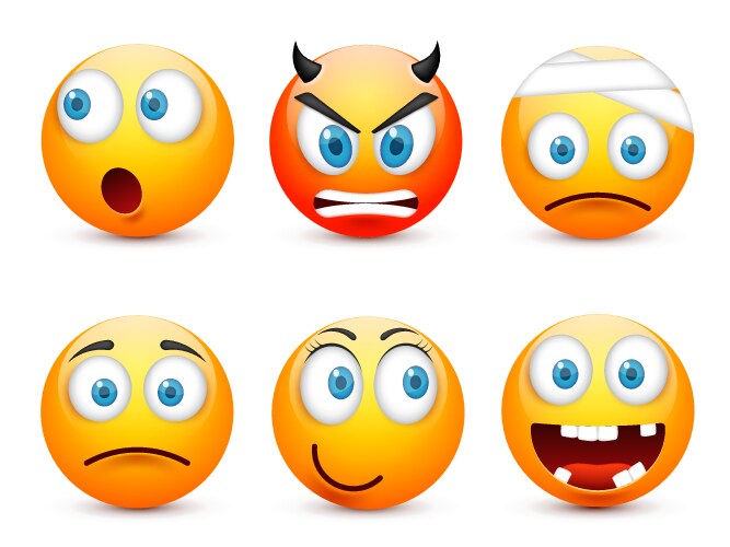 Smiley face icons or yellow emoticons Royalty Free Vector