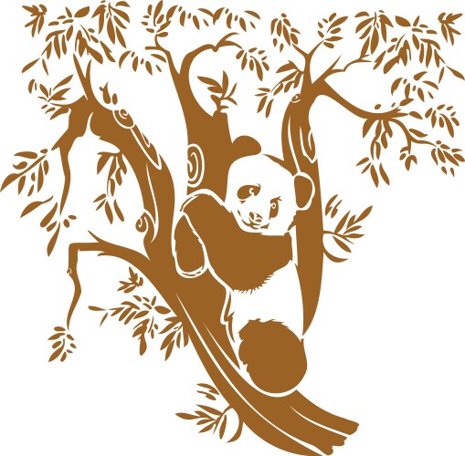 Panda mother cub on tree printable stencil Vector Image