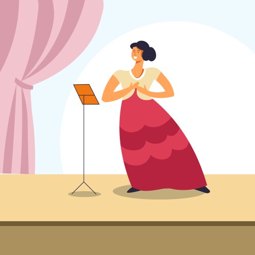 Beautiful woman opera singer in long red dress Vector Image