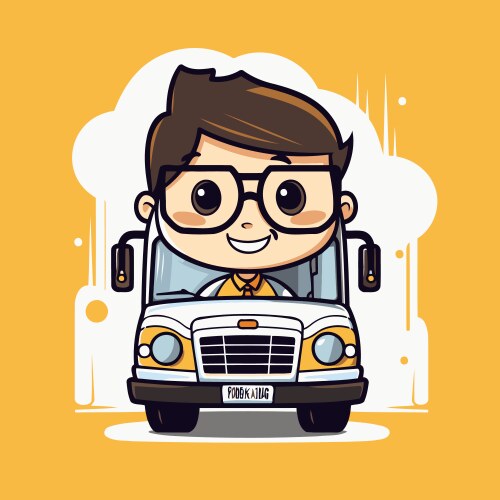 Cute boy driving a school bus eps10 Royalty Free Vector