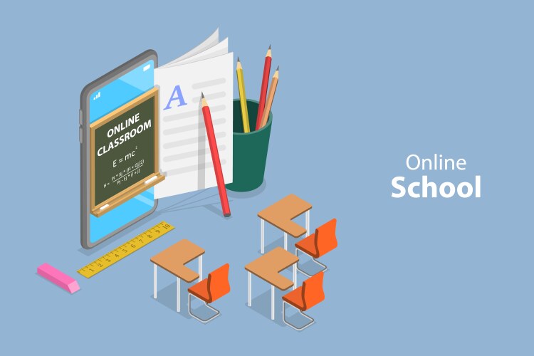 Online business training 3d isometric Royalty Free Vector