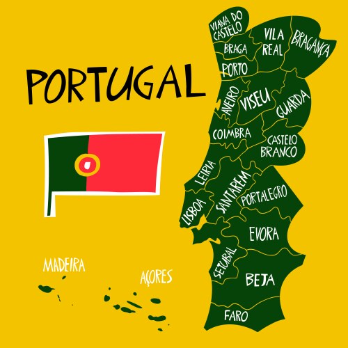 Cartoon map portugal with legend icons Royalty Free Vector