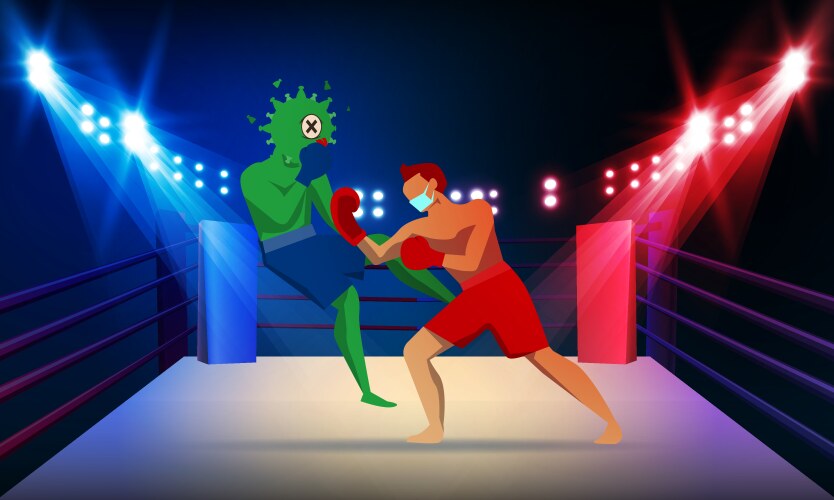 Boxer knocking out at boxing ring arena Royalty Free Vector