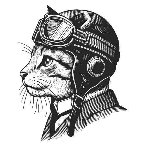 Cat in pilot gear vintage sketch Royalty Free Vector Image