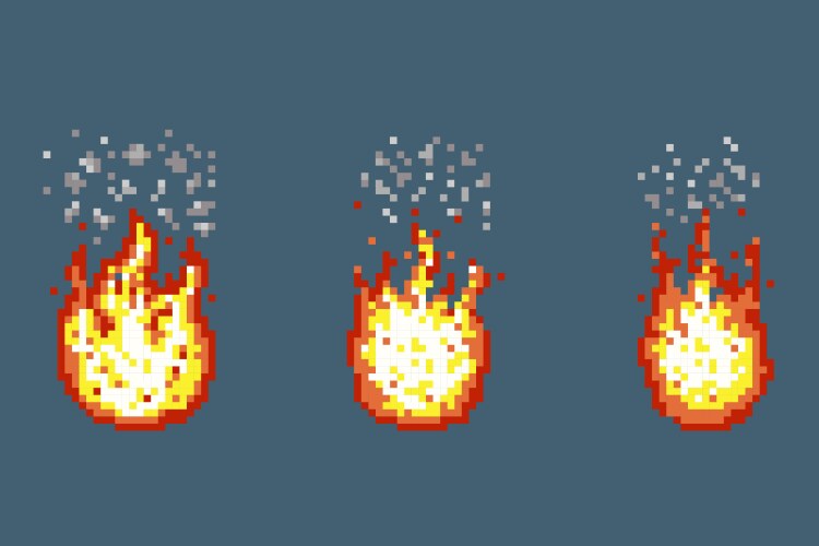 Pixel art explosion animation frames Royalty Free Vector