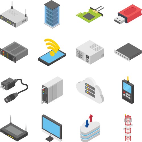 Electronic system data center icons Royalty Free Vector