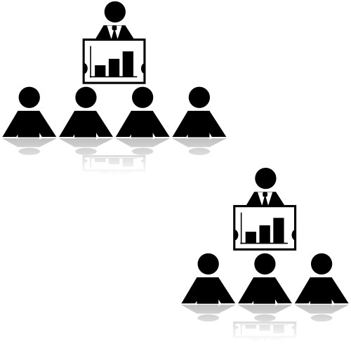 Smiling students make presentation near board Vector Image