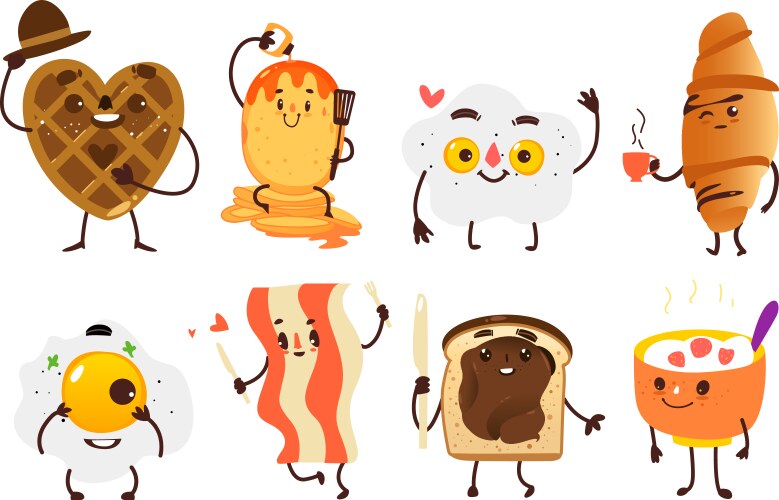 Funny food cartoon characters isolated Royalty Free Vector
