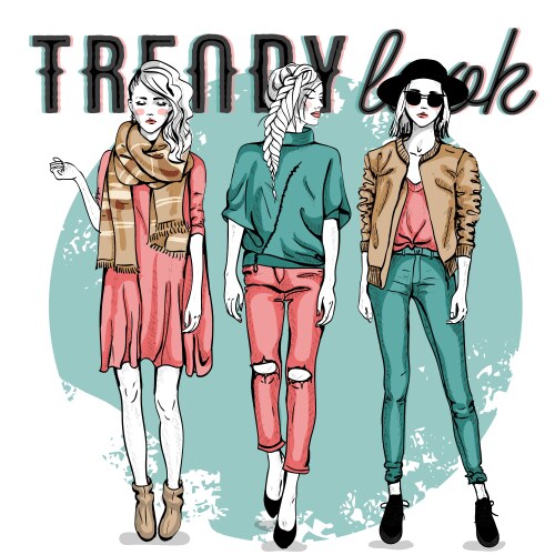 Set with trendy girls Royalty Free Vector Image