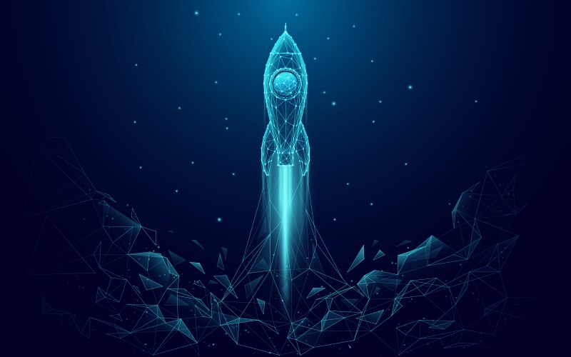 Digital rocket launch from the human abstract palm