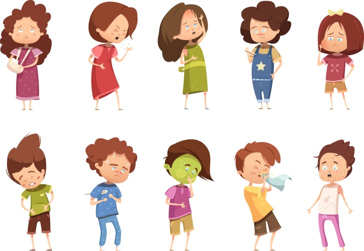Sick children doodle set Royalty Free Vector Image