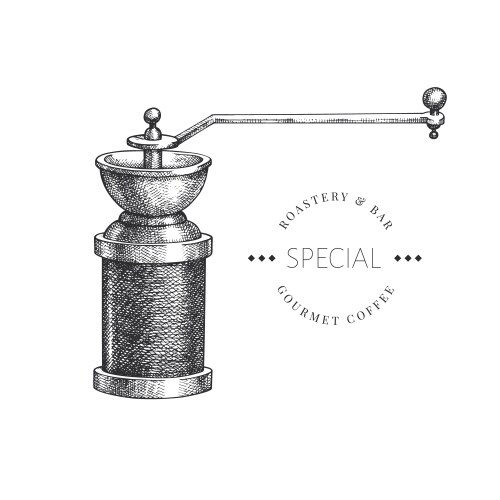 Hand drawn coffee grinder cup beans star anise Vector Image