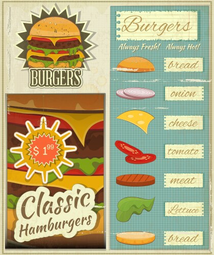 Fast food design collection in retro style Vector Image