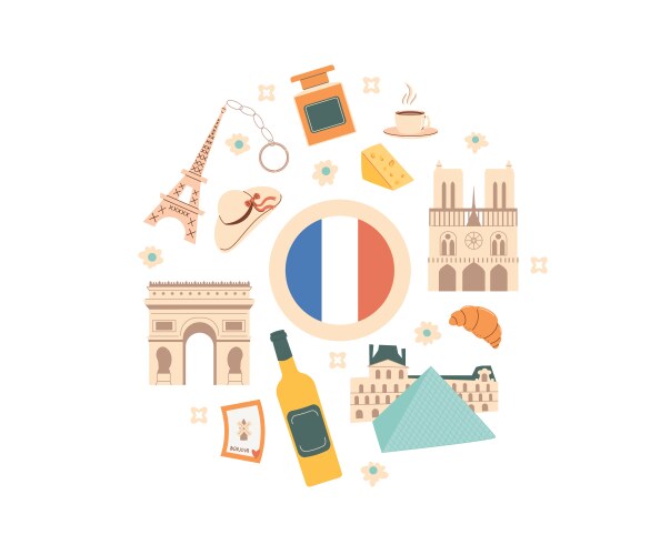 Travel france elements circle composition tourism Vector Image