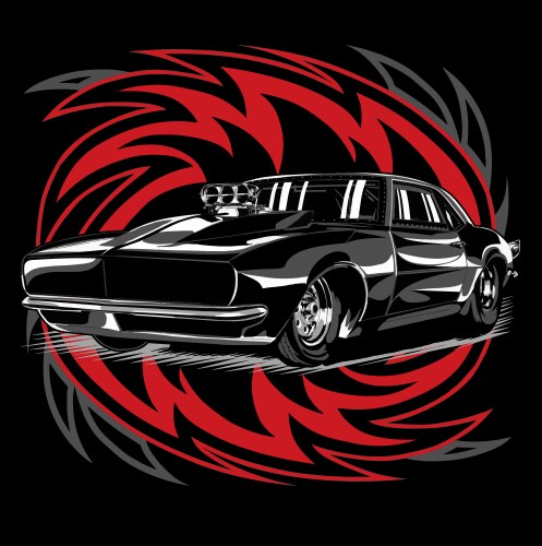 White drag racing car black strip Royalty Free Vector Image