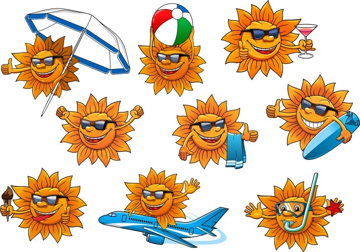 Cute cartoon sun with umbrella Royalty Free Vector Image