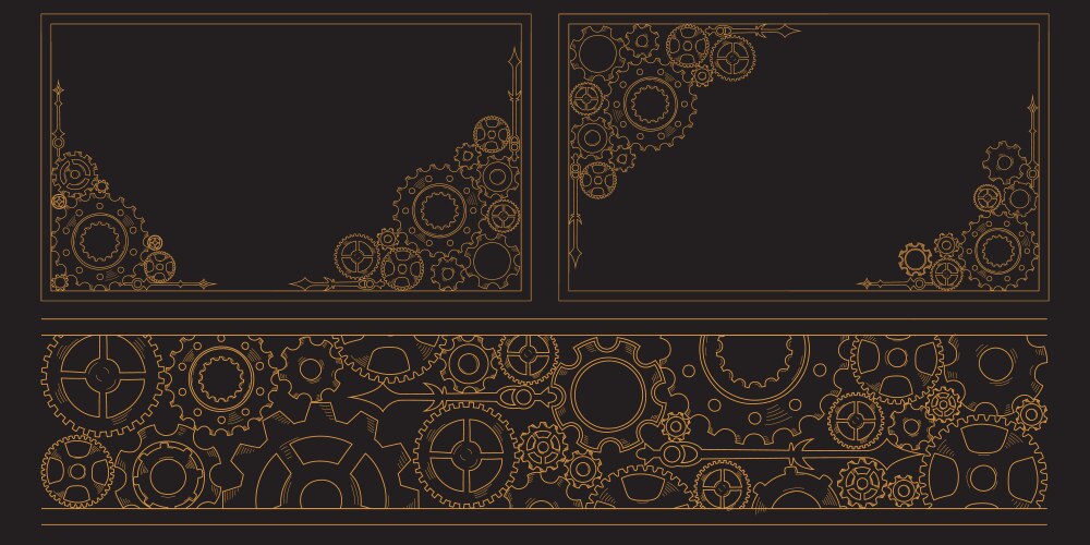 Hand-drawn gear mechanism corner border Royalty Free Vector