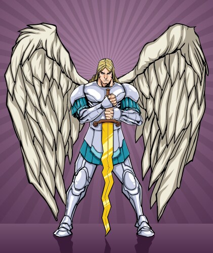 Archangel michael standing line art Royalty Free Vector