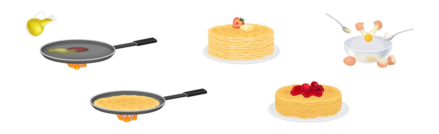 Tasty pancake cooking process with utensil Vector Image