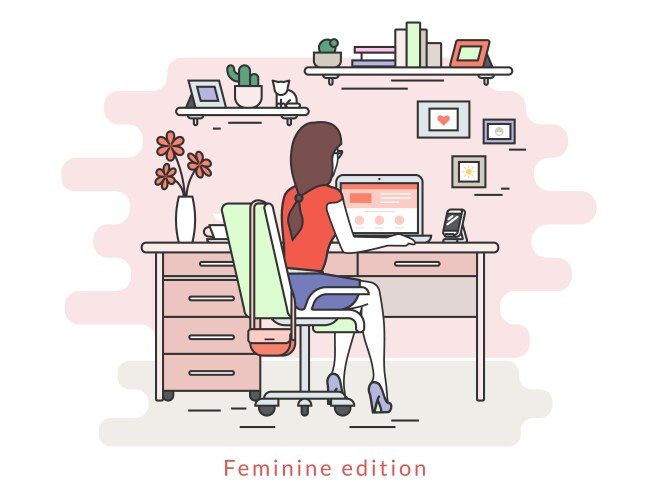 Female professional working on laptop with Vector Image